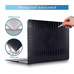 KEROM Compatible with Crocodile MacBook Air 13 inch Case 2022-2018 M1 A2337 A2179 A1932, Crocodile MacBook Air M1 Case, Crocodile Skin Aligator Skin PU Leather Hard Shell & Keyboard Cover, Black