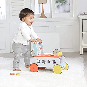 labebe Baby Walker with Wheel, 3-in-1 Wooden Activity Walker for Kids 1-3 Years, Baby Push Walker Girl&Boy/Wooden Push Toy/Walker Toy Infant/Baby Wagons/Learning Walker/Push Cart Toy Orange