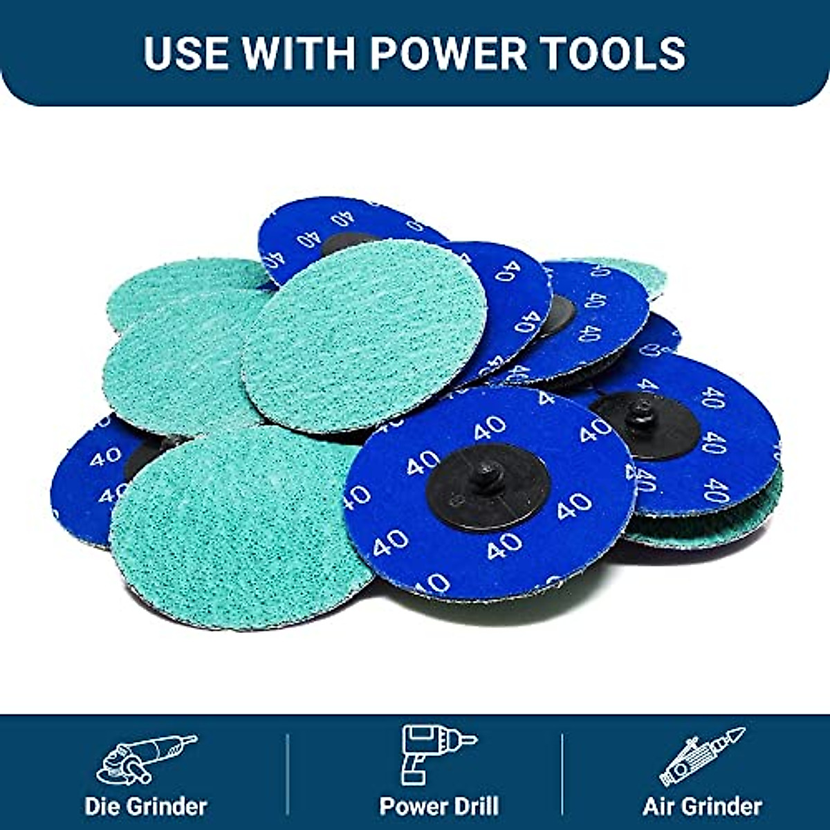 Benchmark Abrasives 3" Quick Change Green Zirconia Sanding Discs with Male R-Type Backing for Surface Finish Grind Polish Burr Rust Paint Removal Use with Die Grinder (25 Pack) - 24 Grit