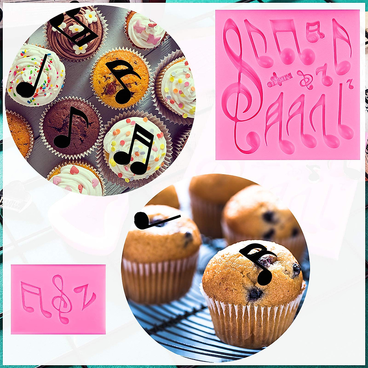 5 Pieces Music Note Fondant Mold Music Note Lace Mat Silicone Musical Candy Mold for Cake Decoration