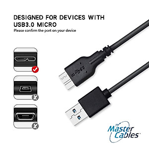 Master Cables USB Cable Compatible with Lacie Hard Drive Replacement USB 3.0 Type A to Micro USB B Cable