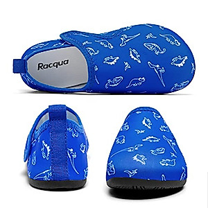 Racqua Kids Water Shoes Boys Girls Beach Swim Quick Dry Shoes Outdoor Barefoot Sports Aqua Socks Big Kid Dinosaur/Blue Size 1-2