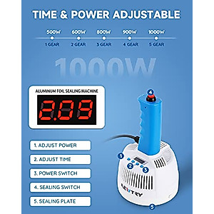 NEWTRY Induction Sealer Heat Handheld Sealing Machine Diameter 0.79’’-3.94’’ Electromagnetic Manual Power & Time Adjustable for Plastic Glass Bottles Caps(110V US Plug)