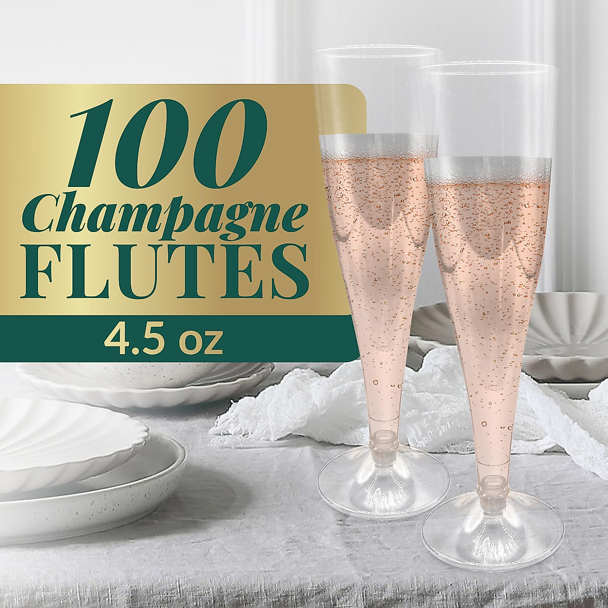 Reli. (100 Bulk Pack Plastic Champagne Flutes 4.5 Oz, Clear | Plastic Champagne Glasses/Flutes | Disposable, BPA-Free,Shatterproof Cups| Perfect for Mimosa/Cocktail, Wedding/Party Toasting, Champagne