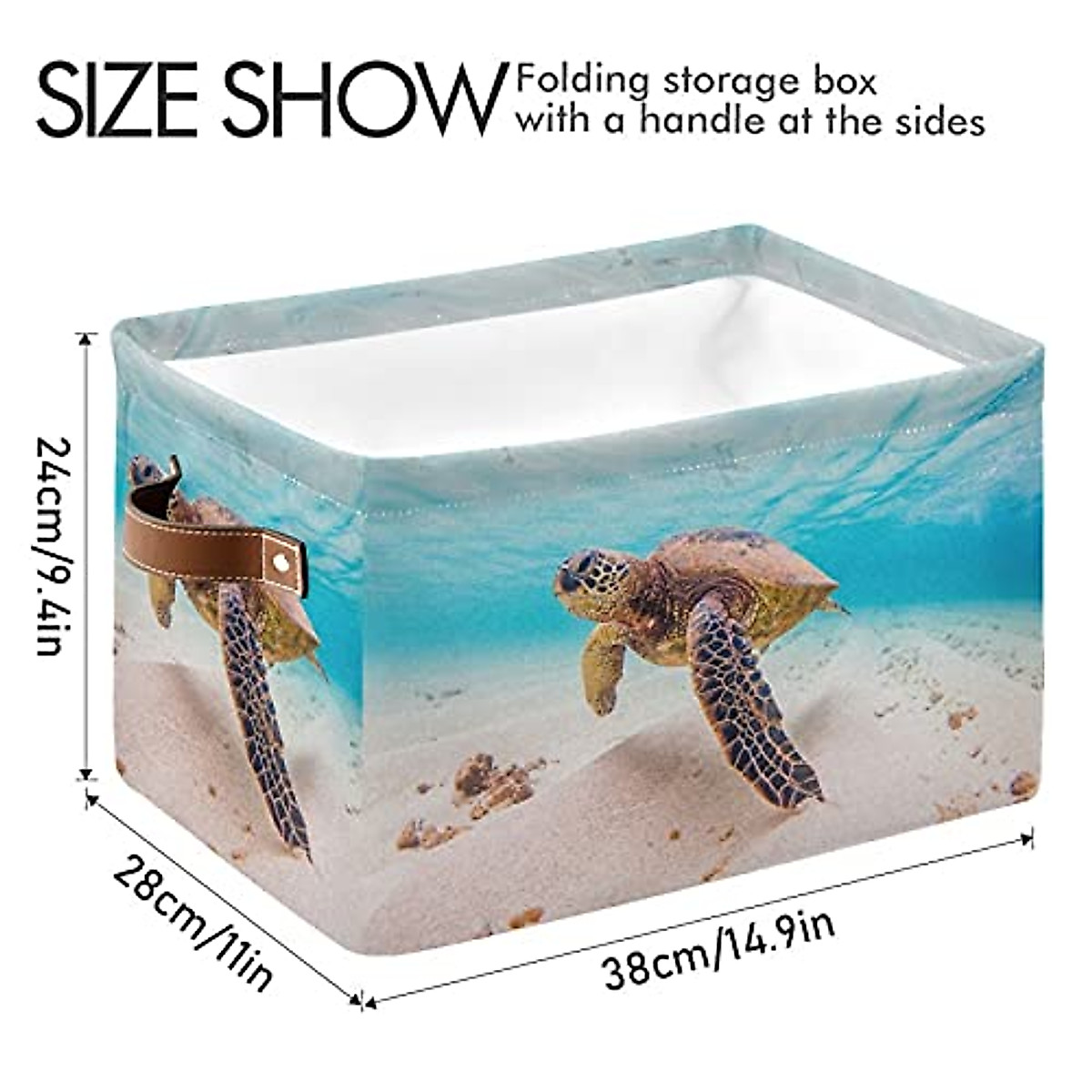 TropicalLife Rectangular Storage Bin Cube Turtle Sea Ocean Foldable Organizer Basket with Handles, Hawaii Beach Animal Collapsible Storage Box for Kids Toy Shelf Closet Nursery