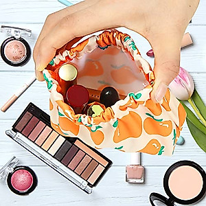 JOINDO Mini Makeup Bag, 2PCS Pocket Cosmetic Bag, Waterproof Printed Floral Makeup Pouch, Small Makeup Bag for Purse Travel Makeup Organizer Bag for Lipstick Headphones Jewelry (Orange&Apricot)