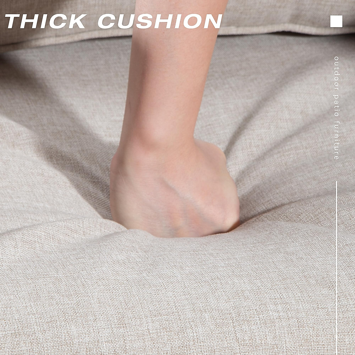 Gardenbee 5 Pieces Patio Conversation Set, Two Wicker Chairs, A Side Table and Two Ottomans with 3.5-inch Seat Cushions for Backyard, Balcony and Deck, Beige