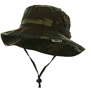 Wholesale Camouflage Cotton Fishing Hunting Hiking Outdoor Bucket Hat w/ Chin Cord (Green Camo, Size L) - 21466