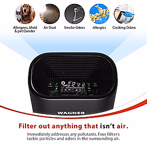 Wagner & Stern air purifier WA888 ozone free, HEPA-13 medical grade filter for large rooms. Removes air particles, dust, odors, smoke, VOC, pollen pet dander, etc. (Black)