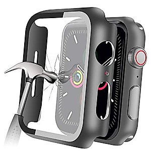 YMHML Compatible with Apple Watch 38mm Series 3/2/1 Case with Built-in Tempered Glass Screen Protector, Thin Guard Bumper Full Coverage Matte Hard Cover for iWatch Accessories