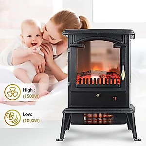VOLTORB Electric Fireplace Heater with Remote, 22.4" Freestanding Portable Infrared Fireplace Heater Stove with 3-Sides Realistic Flame for Indoor Use, Overheating and Tip-Over Safety, 1000W/1500W