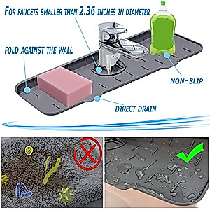 Silicone Sink Splash Guard, COMUSTER Kitchen Faucet Absorbent Mat, Bathroom Faucet Splash Catcher Behind, Dish Drying Mat Countertop Protection Kitchen Accessories(Light Grey)