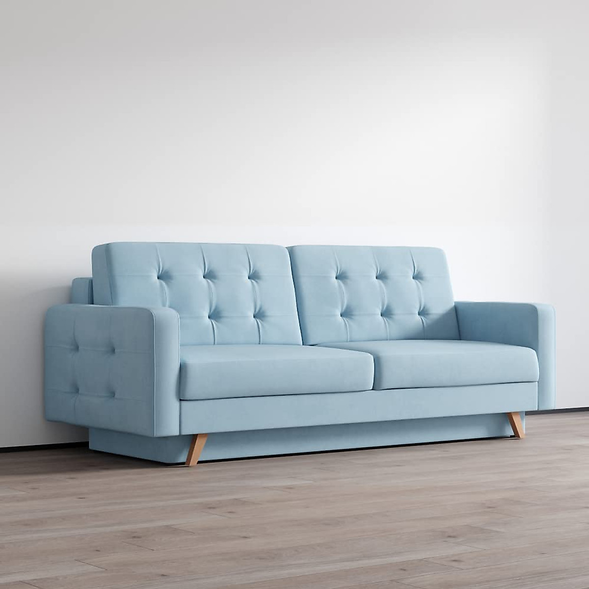 Meble Furniture Modern Mid-Century Sleeper Sofa - Queen Size Convertible Sofa Bed with Spacious Under-Seat Storage - Stylish and Comfortable Storage Sofa for Living Room - Blue