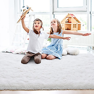 Lascpt Area Rugs for Living Room, Super Soft Fluffy Fuzzy Rug for Bedroom, Cream White Furry Shag Rug 6x9, Plush Carpet Home Decor for Girls Kids Dorm Room, Accent Indoor Non-Slip Baby Nursery Rug