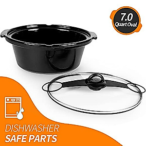 Ateken Slow Cooker 7 Quart Crock Digital Programmable with Clip-tight Lid for Easy Transport Stainless Steel Set Silver