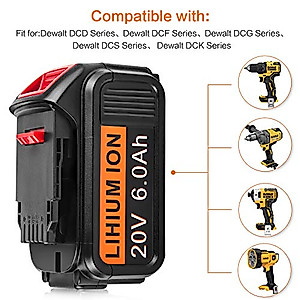 ARyee 6000mAh Battery Replacement for Dewalt 20 Volt MAX Lithium Ion Battery DCB205 DCB200 DCB206 DCB206-2 DCB204 DCB204BT-2 DCB203 DCB201 with LED Indicator (1)