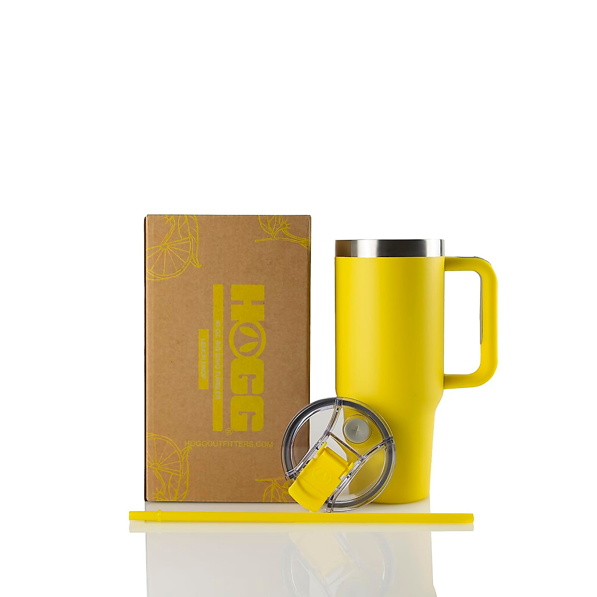 Hogg Big Swig 40 oz Tumbler with Handle and Straw - Lemondrop, Advanced Design Spill Proof Tumbler with Straw, Insulated Cups with Lids and Straws, 40oz Tumbler with Handle, Yellow Tumbler