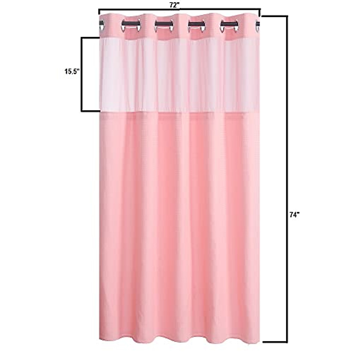WPM No Hooks Required Shower Curtain with Snap-in Liner Waffle Weave Design, Hotel Grade Style Waterproof & Washable, Mesh top Window Easy Snaphook Bathroom Pink Curtains (72"X74" W/Liner, Blush Pink)