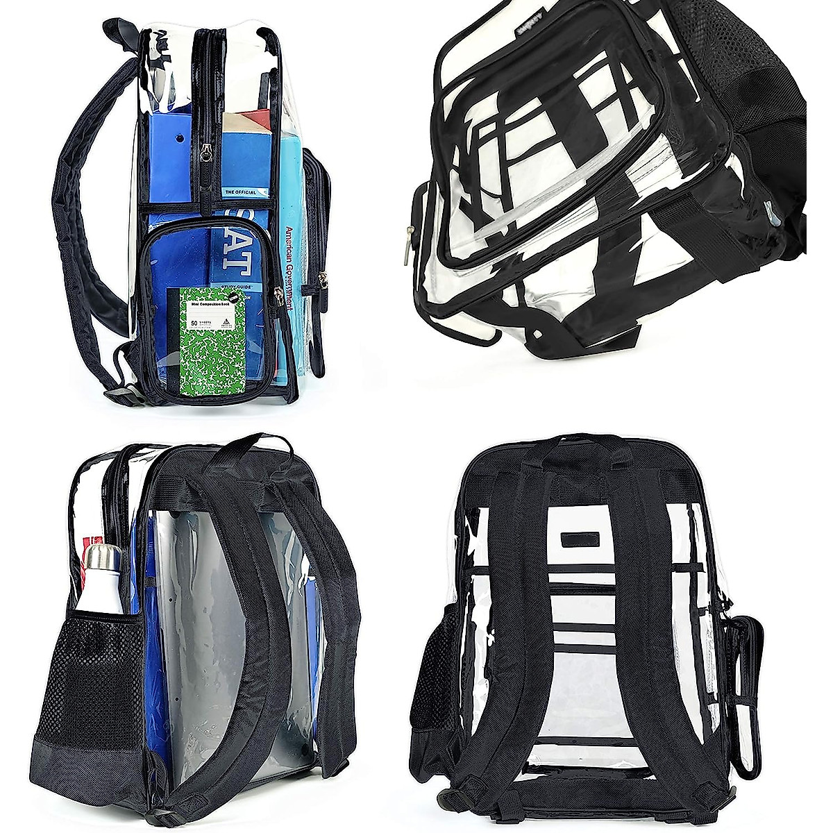 TXSN Heavy Duty Clear Backpack Durable Transparent See Through Bag (Medium, Black)