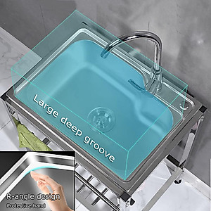 WORDFUN Freestanding Stainless Steel Sink, Restaurant Stand Sink, Commercial Kitchen Sink, Industrial Sink, Outdoor Sink Station, Oversized Compartment Sink, Camping Sink