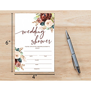 Wedding Shower Invitations, Burgundy Bridal Shower Invitations With Envelopes, Wedding Invitations, Bridal Shower Invites, Wedding Shower Decorations, 25 Invitations Cards And Envelopes (B04)