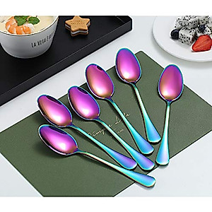 Rainbow Teaspoons, Kyraton 6 Pieces 6.7" Stainless Steel Tea Spoons With Colorful Titanium Plating, Ice Cream Spoons, Dessert Spoon, Coffee Spoon,Golden Teaspoon,Spoon Silverware Pack of 6