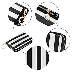 Abstract Black and White Stripes Black White Striped LinesGrey Credit Card Coin wallet, RFID Blocking Compact Women Leather Card Holder, Key Change Organizer, Zipper Purse Clutch Pouch