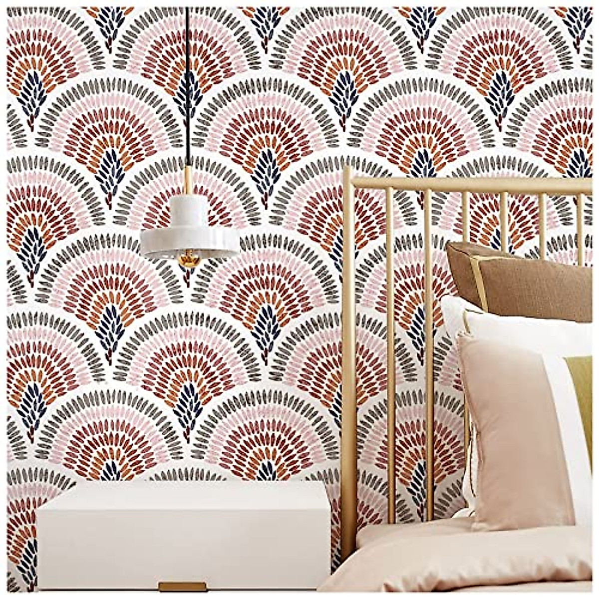 HAOKHOME 96090 Polka Dot Scall Peel and Stick Wallpaper Wave Pink/White/Brown Stick on Removable Home Decorations 17.7in x 118in