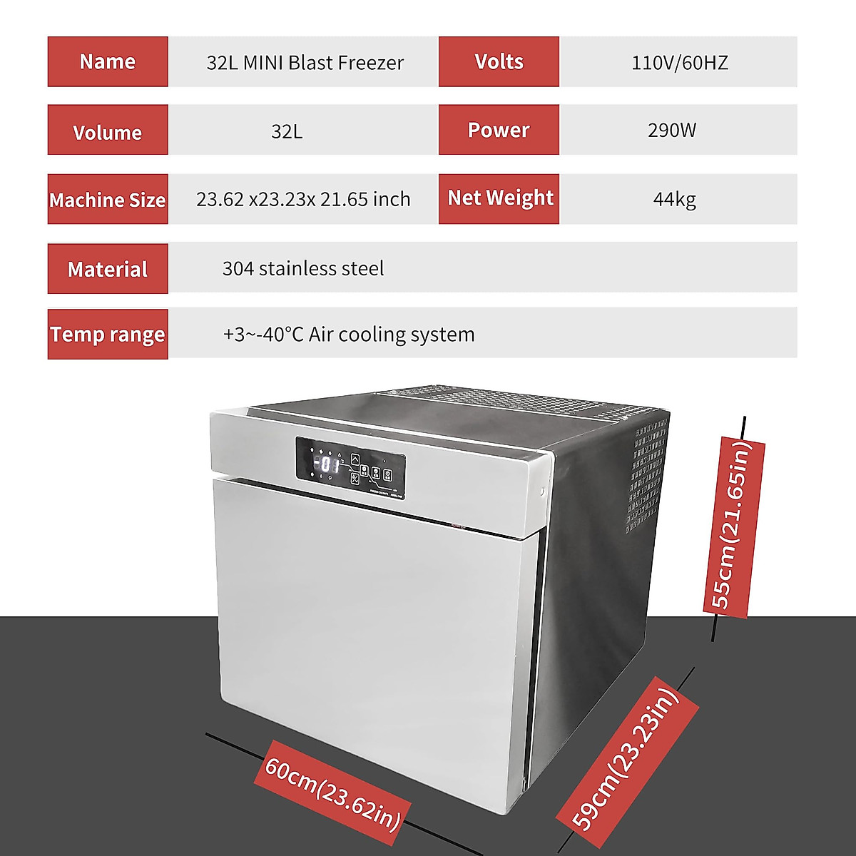 Yovtekc 32L Mini Gelato Blast Freezer, Batch Freezer, Blast Chiller Freezer, Tabletop Hard Ice Cream Freezer, Food Chilling Freezing, One Click Defrosting for Ice Cream Gelato, 290W 110V