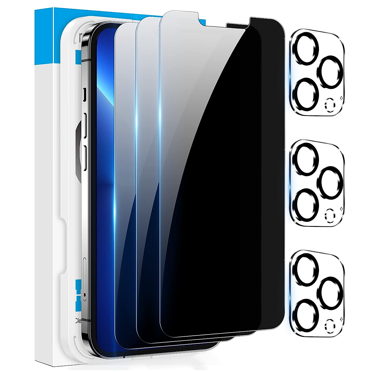 Fotbor [3+3 Pack] iPhone 13 Pro Max Privacy Screen Protector with Camera Lens Protector, Anti Spy Private Full Coverage Bubble Free 9H Hardness Tempered Glass Film 6.7 Inch with Easy Installation Kit