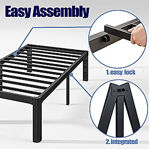 Hunlostten 18in Twin XL Heavy Duty Bed Frame No Box Spring Needed, Tall Metal Twin XL Platform Bed Frame with Round Corners, Easy Assembly, Noise Free, Black