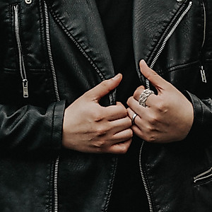 Sanfenly Iced Out Rings for Men Bling Fake Diamond Costume Pinky Rings Chunky Silver 80s 90s Hip Hop Rings Star Cuban Chain Square US Dollar Sign Cool Rapper Ring Fashion Cosplay Man Jewelry Ring Set