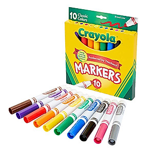 Crayola Broad Line Markers, Classic Colors 10 Each, 10 Count (Pack of 1)