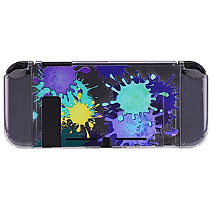 PlayVital Transparent Protective Case for Nintendo Switch, Soft TPU Slim Case Cover for Nintendo Switch Joycon Console with Colorful ABXY Direction Button Caps - Splattering Paint