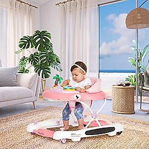Dream on Me 2-in-1 Aloha Fun Baby Walker in Pink, Easily Convertible Baby Walker, Adjustable Three Position Height Settings, Easy to Fold and Store