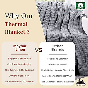Mayfair Linen 100% Pure Cotton, Luxury King/Cal King Size Dark Grey Blanket - Herringbone Pattern, Soft &Cozy Premium Fall Throw Blanket for All Seasons, 350GSM &106x92 with Free Tote Bag