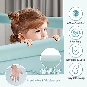 HONEY JOY Baby Playpen, Extra Large Baby Gate Playpen w/ 50 Ocean Balls, No Gaps Infant Safety Gates with Breathable Mesh & Zippered Door, Indoor Play Yards for Toddlers (Rectangle, Blue)