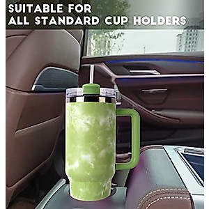 40 oz Tumbler with Handle, 2.0 Reusable Vacuum Tumbler, Insulated Tumbler With Lid and Straws, Insulated Cup, Maintains Cold Heat and Ice for Hours (Tie Dye Green)