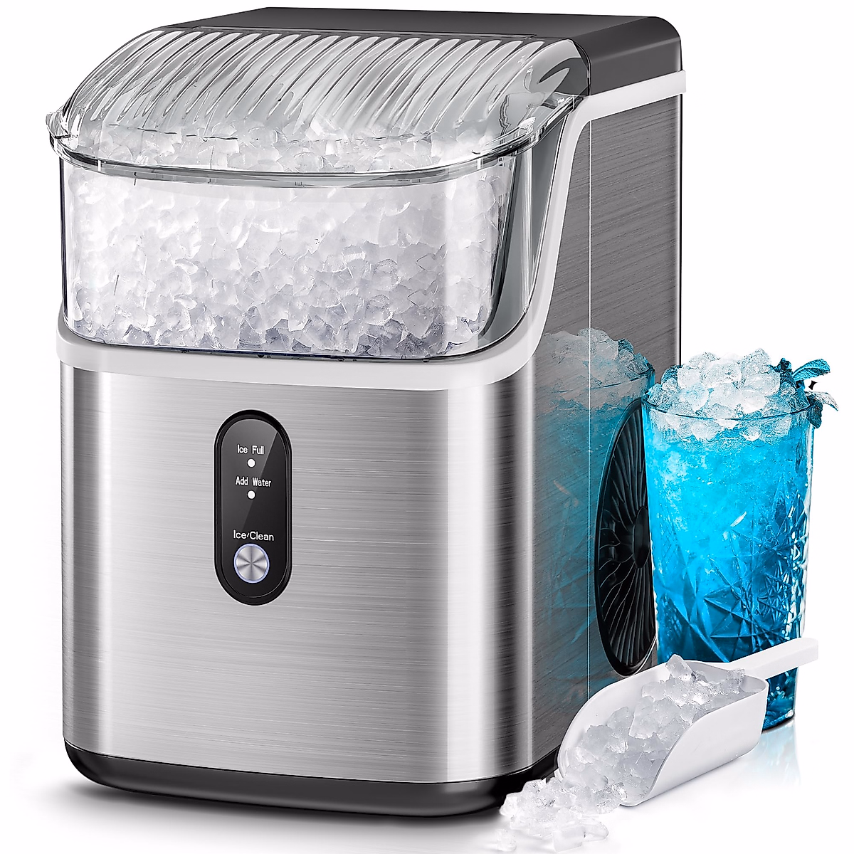 Kismile Nugget Ice Makers Countertop,Pebble Ice Maker Machine with Chewable Ice, 35lbs/Day,One-Click Operation,Self-Cleaning Countertop Ice Machine,Pellet Ice Maker Countertop for Home/Kitchen/Office