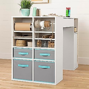 South Shore Crea Counter-Height Craft Table with Scratchproof Surface and Interchangeable Modules - 4 baskets included, Pure White