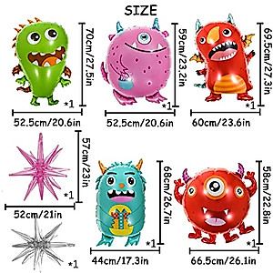 Monster Party Balloons Monster Theme Party Decorations 2pcs Foil Stars Balloon and 5pcs Aluminum Monster Balloon Set Monster Bash Party Decor Supplies for Kids Birthday Halloween Christmas Party
