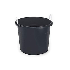 Homz Durable Plastic 17 Gallon Stackable Round Utility Storage Container Bucket Tub with Strong Nylon Rope Handle, Black (4 Pack)