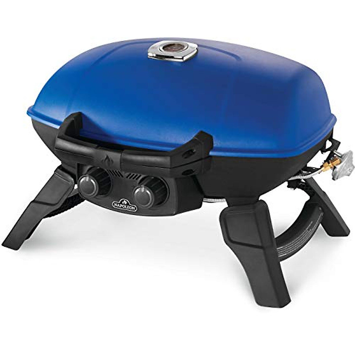 Napoleon TravelQ 285 Portable Gas BBQ Grill, Propane, Blue Lid - TQ285-BL-1 – Two Burners, Cast Iron Cooking Grids, Ideal for Camping & Tailgating