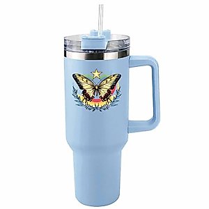 40 Oz Insulated Tumbler with Handle and Straw,Watercolor Butterfly Star Leaf Stainless Steel Vacuum Insulated Travel Mug,Leak-proof Water Bottle Iced Coffee Cup,Vintage Rainbow