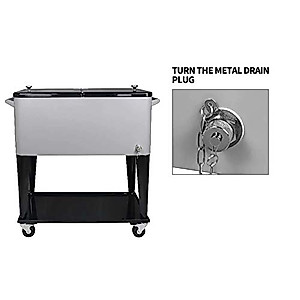 PetGirl Portable Rolling Cooler Ice Chest Cart Trolley for Outdoor Patio Deck Party Beer Cooler Cart Cover 80 Quart Rolling Cooler on Wheels Backyard Party Drink Beverage Bar Bottle Opener