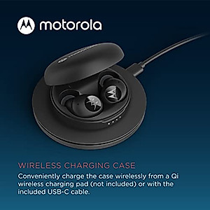 Motorola Moto Buds 250-True Wireless Bluetooth Earbuds with Microphone and Wireless Charging Case - IPX5 Water Resistant, Smart Touch-Control, Lightweight Comfort-Fit, Clear Sound, Deep Bass - Black