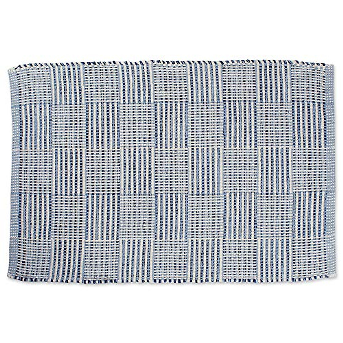 CC Home Furnishings 24" x 36" Blue and White Striped Squares Reversible Recycled Rag Rug