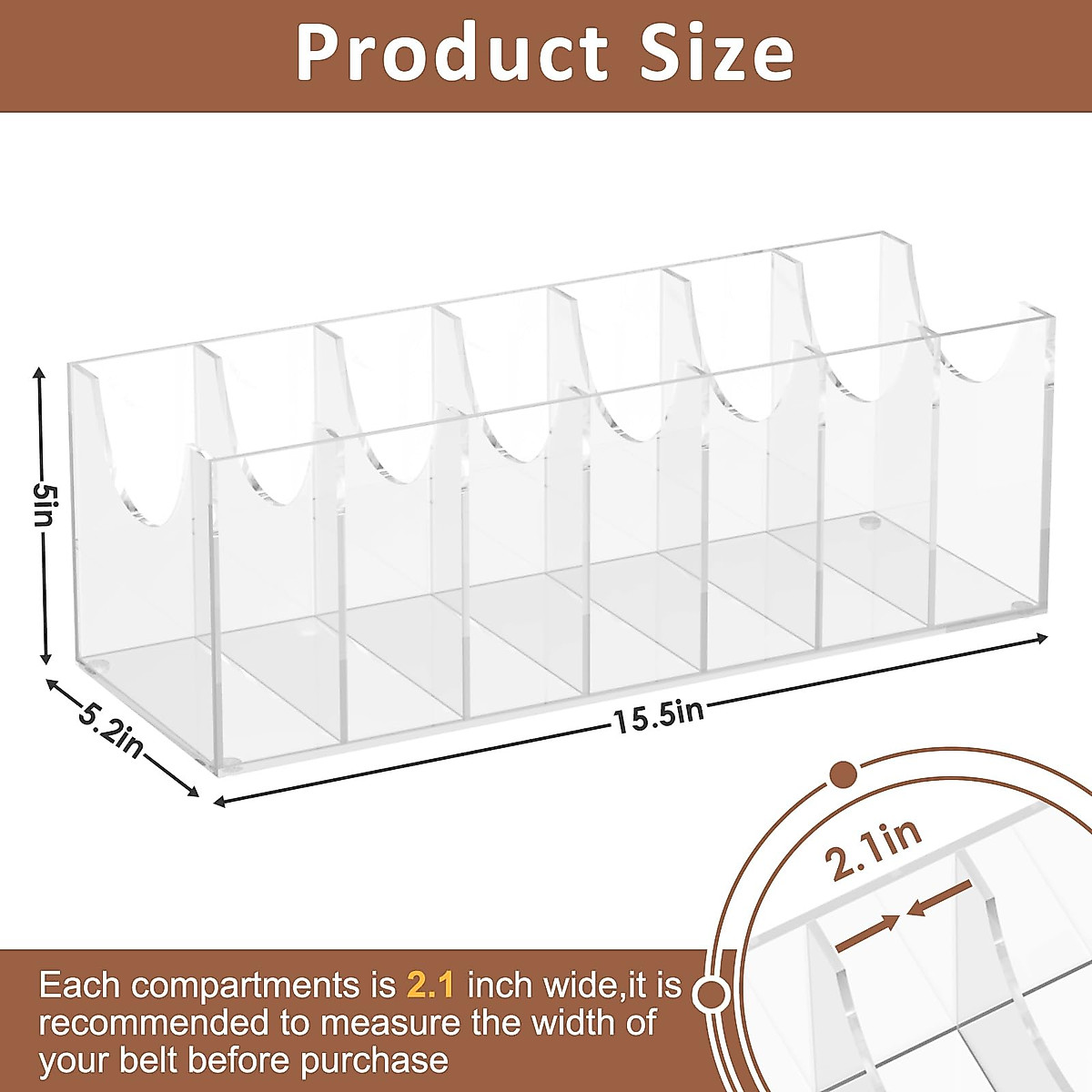 Acrylic Belt Organizer for Closet,Belt Holder for Drawer,Belt Rack Storage Organizer For Men,Clear Tie Organizer Holder Rack Wall Mount with 7 Compartments for Bow Cosmetics Bracelets Jewelry