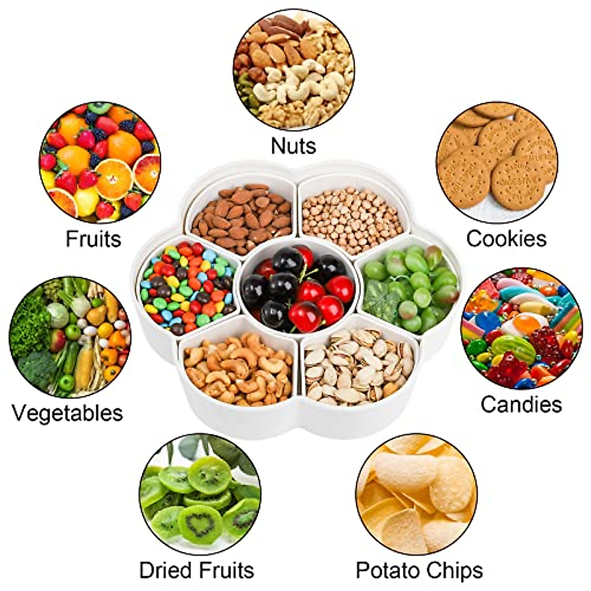 ZOOFOX Divided Serving Dish with Lid, Melamine Appetizer Tray with 7 Removable Compartment, Snacks Bowls for Chips and Dip, Veggies, Candy and Nut