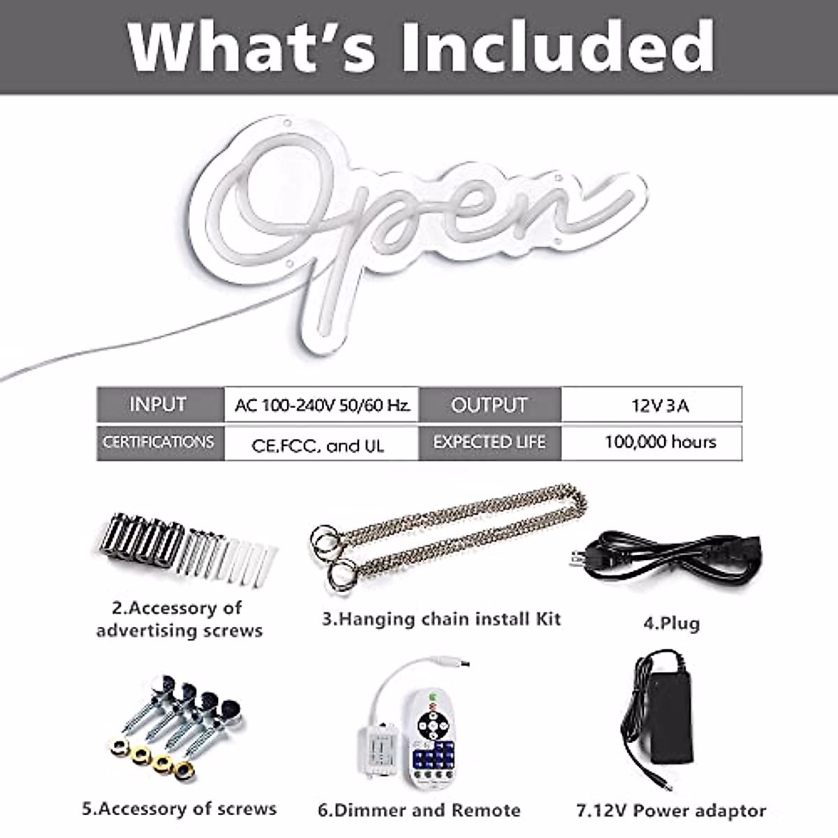 Open Signs for Business, 15"x 7.3" LED Neon Open Sign with Remote ON/OFF Switch Adjustable Brightness Open Neon Signs for Restaurant Bar Salon Stores Hotel Wall Decor Light Open Sign (White)